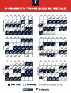 Minnesota Twins Printable Regular Season Schedule – 2023 – yebscore.com